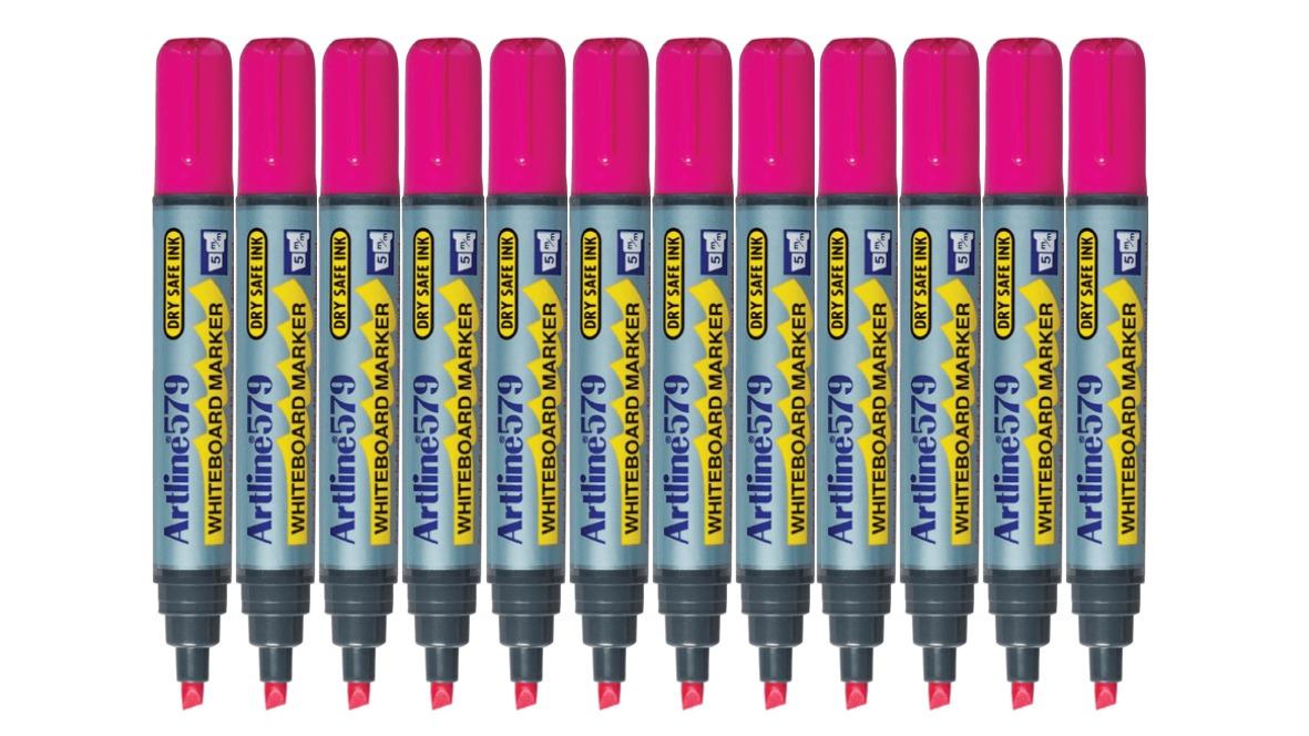 Artline 579 Box of 12 0.5cm Chisel Tip Whiteboard Marker - Pink ...