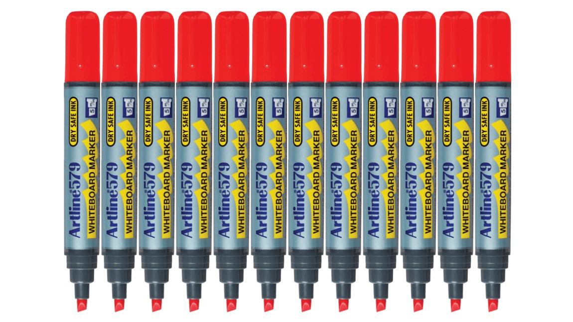Artline 579 Box of 12 0.5cm Chisel Tip Whiteboard Marker - Red | Harvey ...