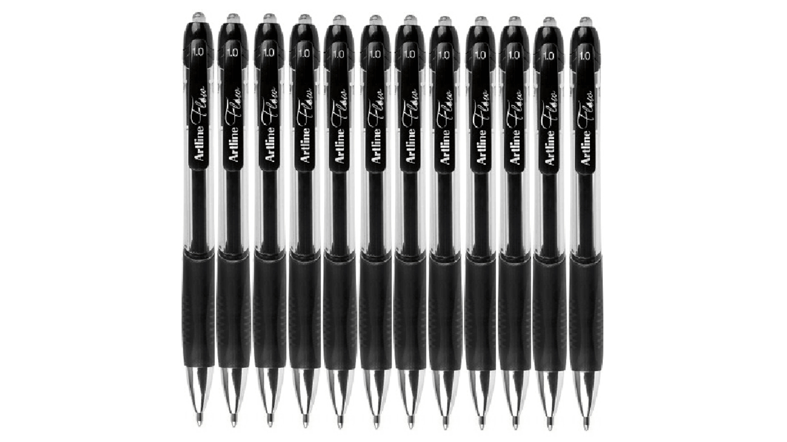 Artline Box of 12 Flow Retractable Ballpoint Pen - Black | Harvey Norman
