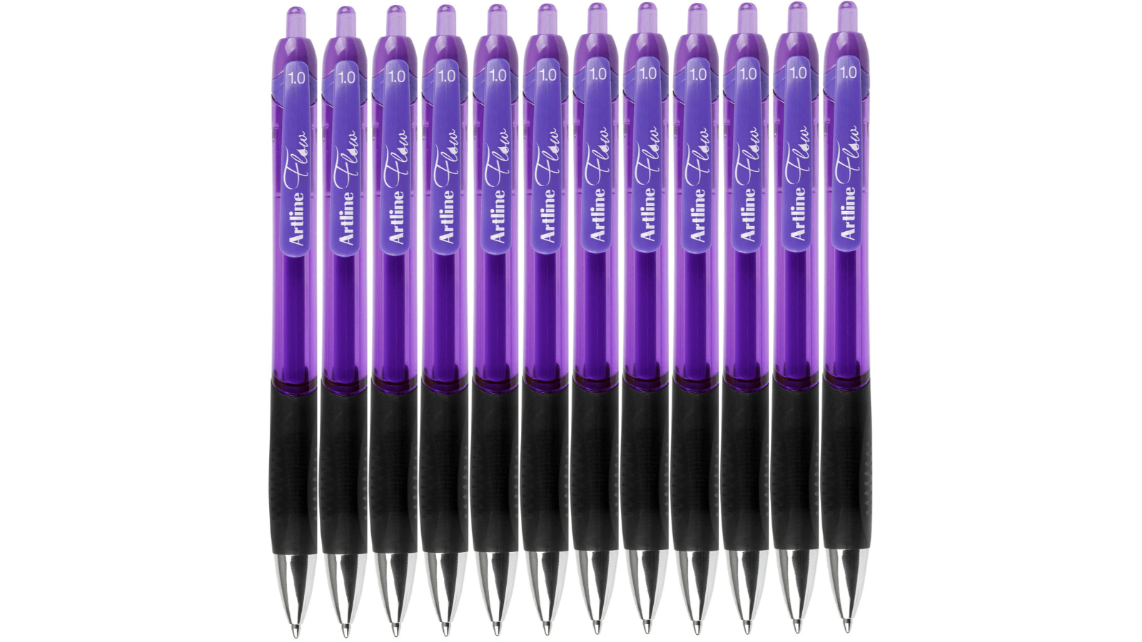 Artline Box of 12 Flow Retractable Ballpoint Pen - Purple | Harvey Norman