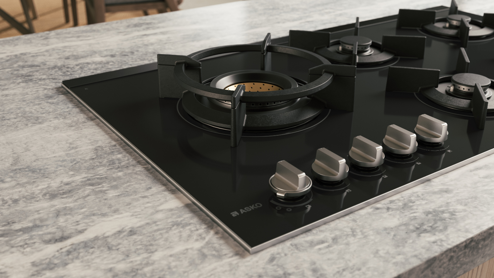 ASKO Black Glass 4 Burner Volcano Gas Cooktop - 90cm | Harvey Norman