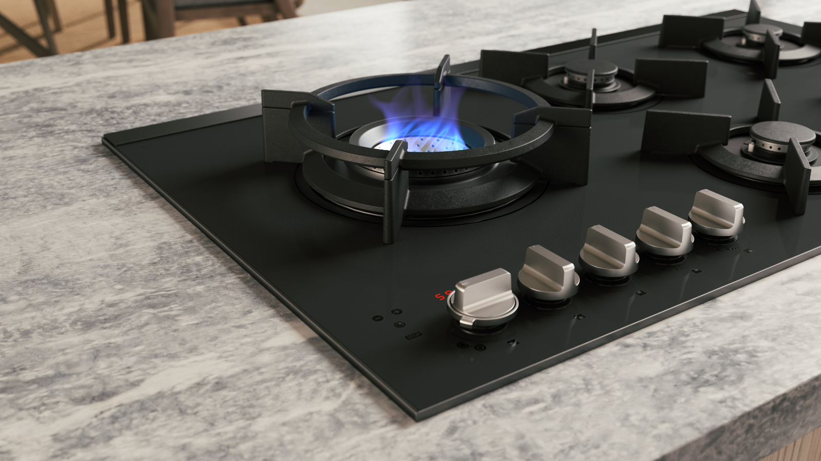 Asko 90cm 5 Burner Volcano Gas Cooktop - Matte Black | Harvey Norman
