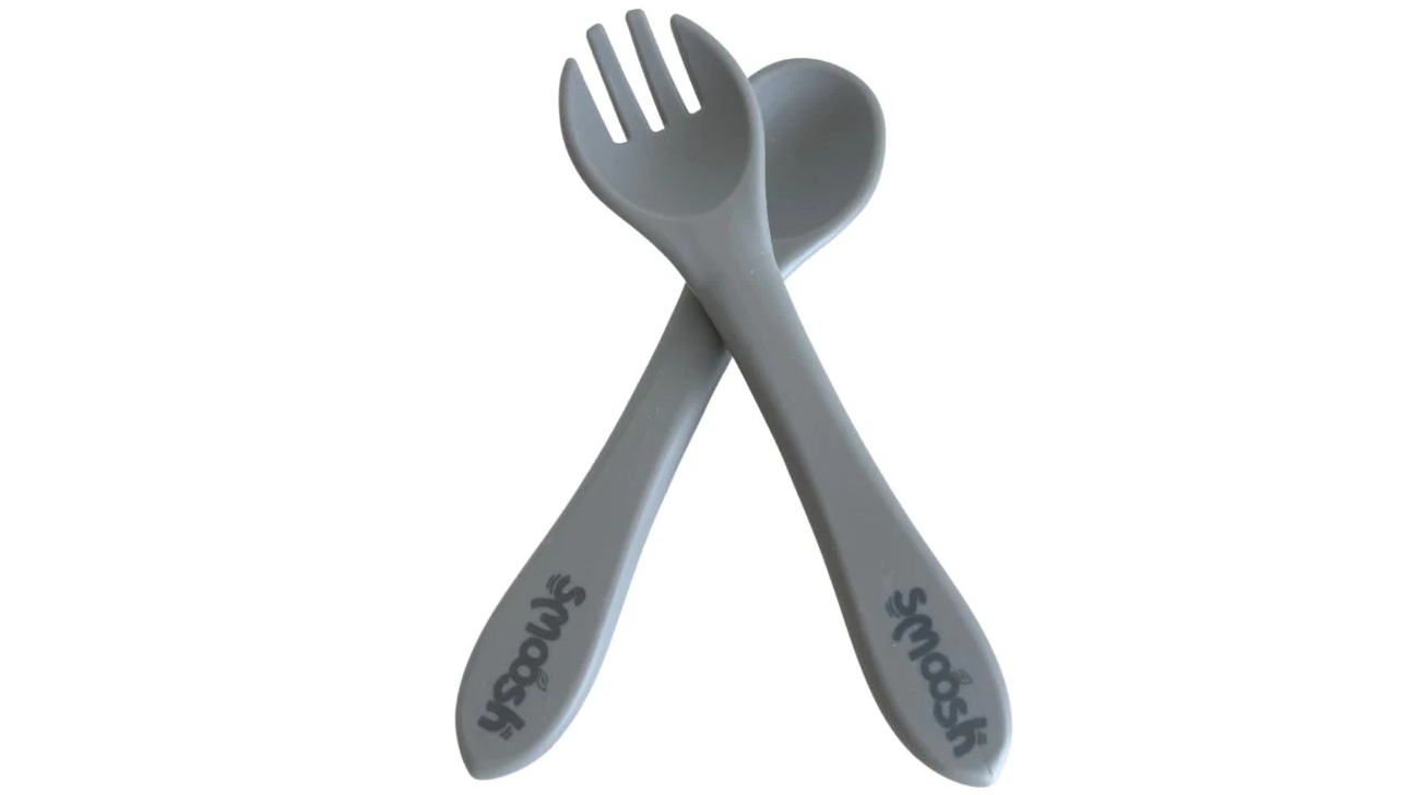 Smoosh Baby Fork and Spoon Set - Grey | Harvey Norman