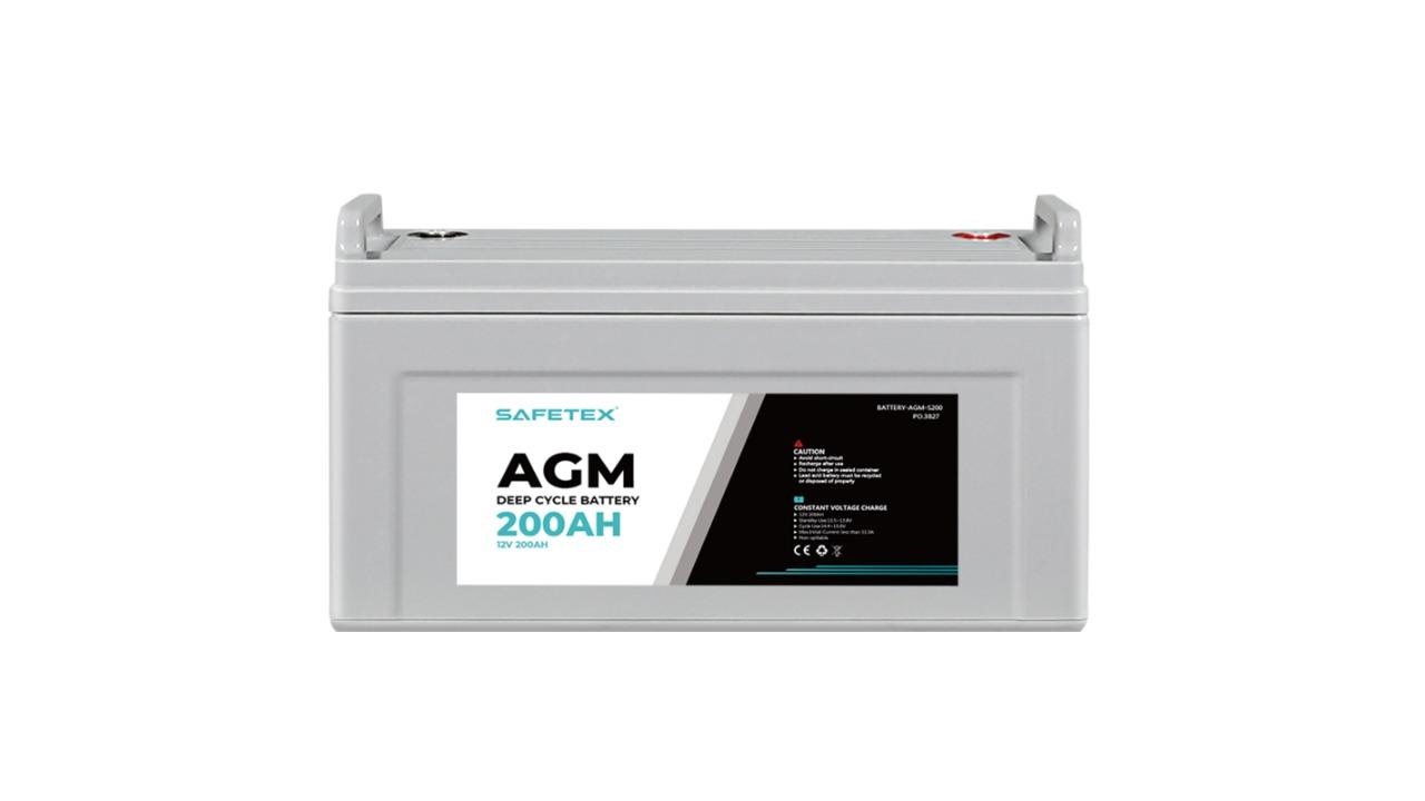 Safetex 12V 200Ah Deep Cycle AGM Battery - Light Grey | Harvey Norman