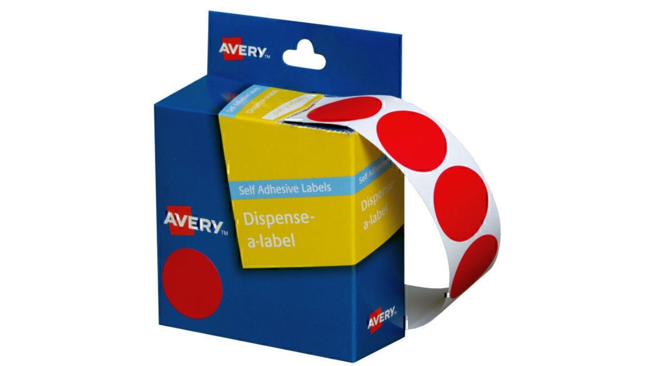 Avery Roll 500 Dispenser Dot Sticker - Red | Harvey Norman