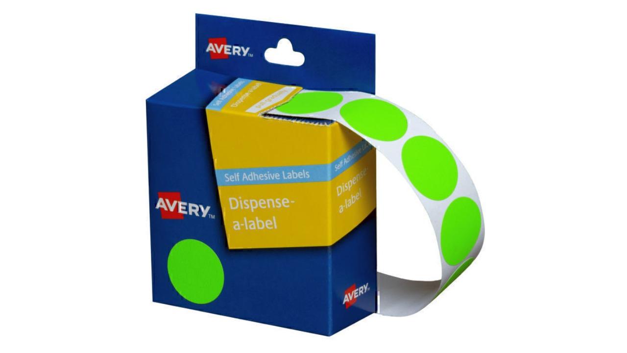 Avery Roll 350 Dispenser Dot Sticker - Fluro Green | Harvey Norman