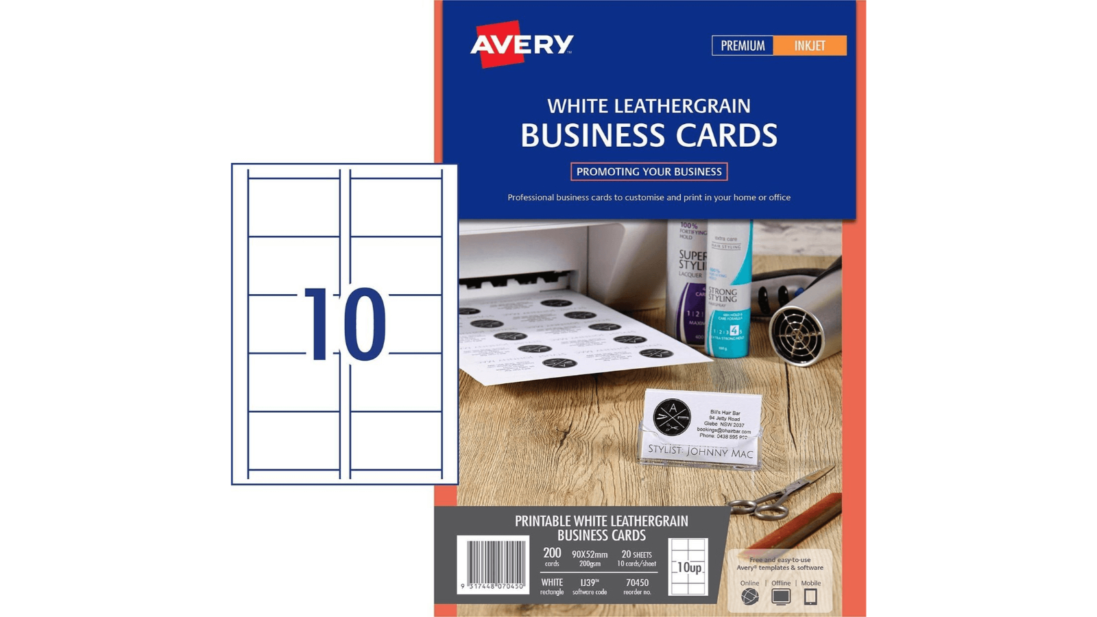 Avery 70450 IJ39 Pack of 200 200gsm Micro Perforated Leathergrain ...