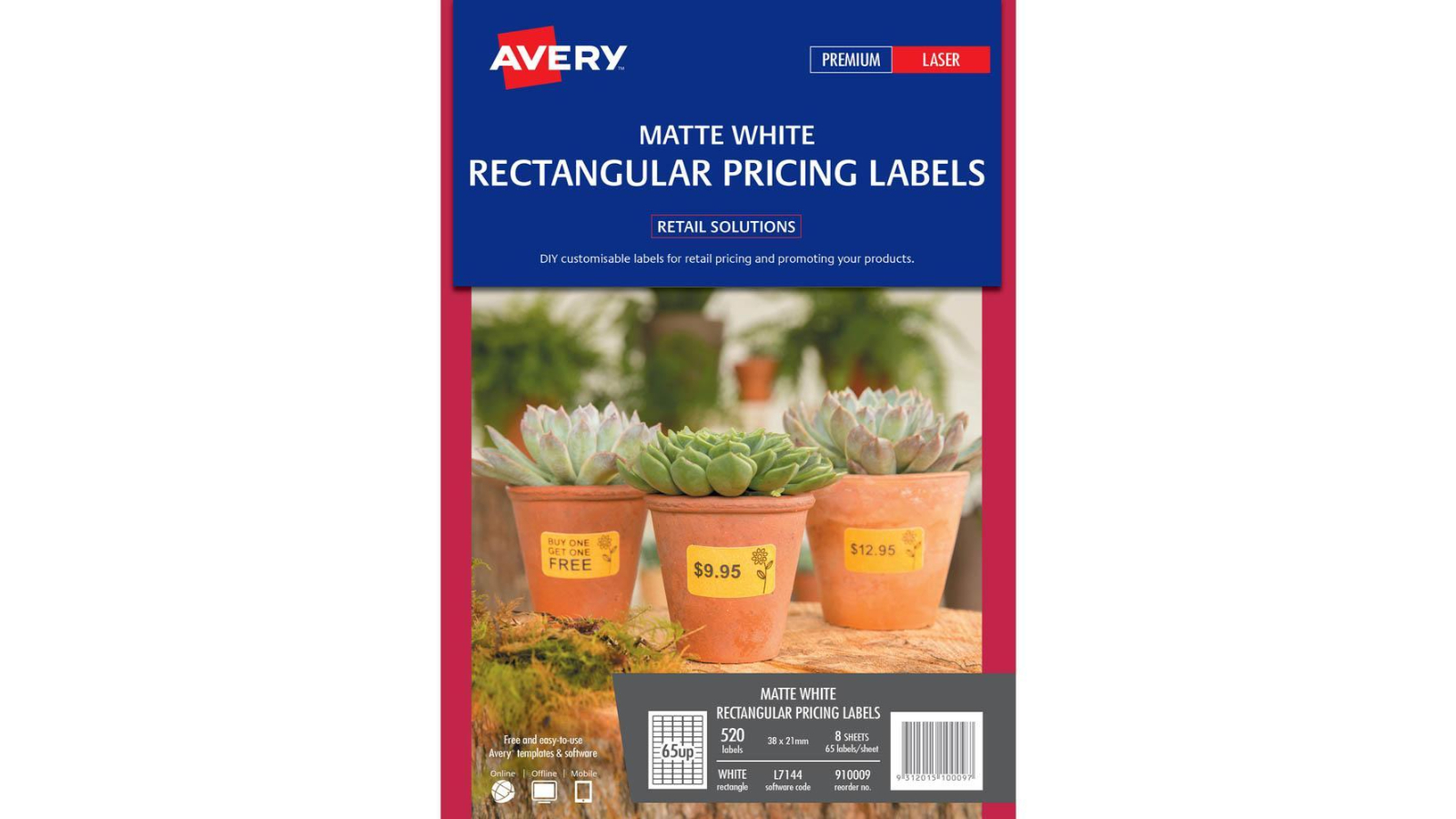 Avery 910009 Pack of 520 L7144 Rectangular Pricing Label Laser 18Up ...