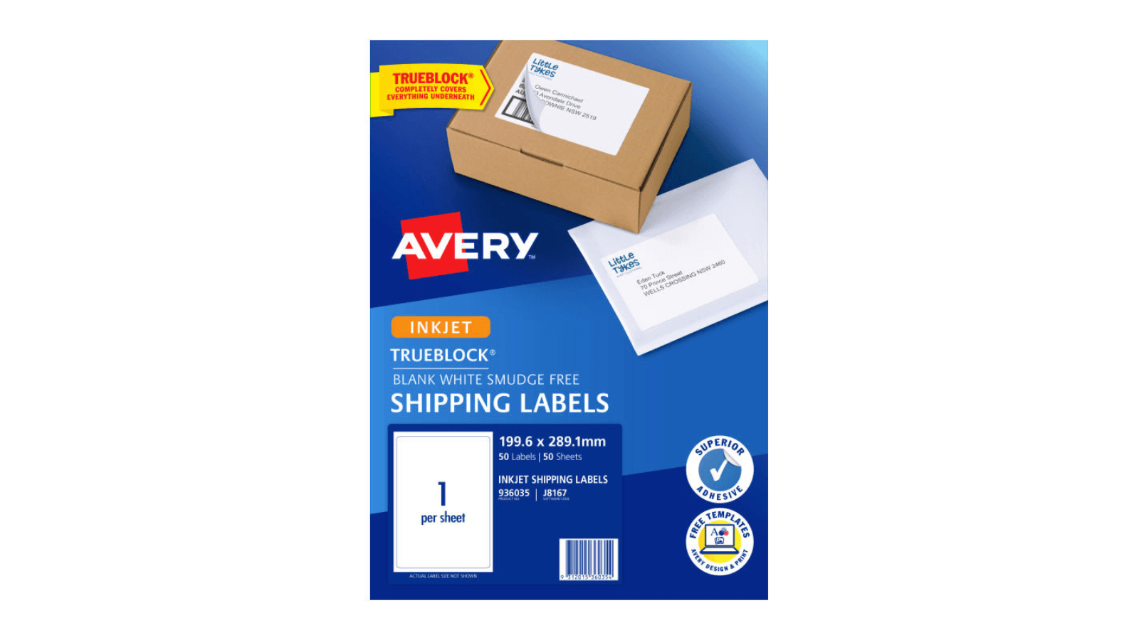 Avery 936035 Pack of 50 Sheet J8167 Trueblock Shipping Label Inkjet 1 ...