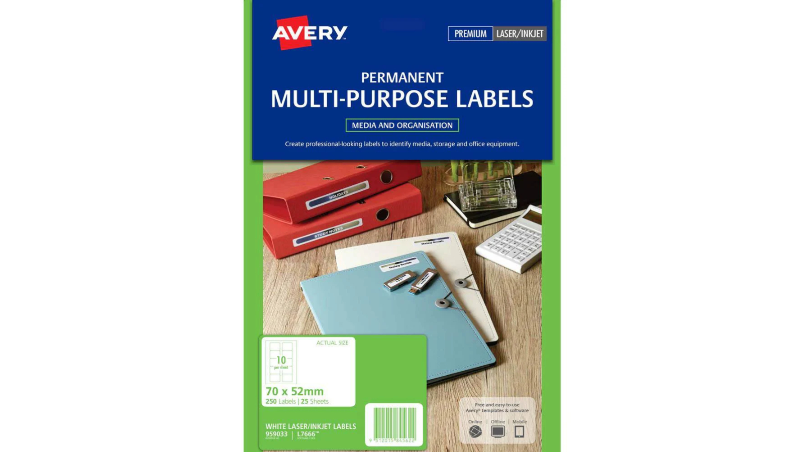 Avery 959033 Pack of 25 L7666 Labels Media Diskette - 7 x 5.2cm ...