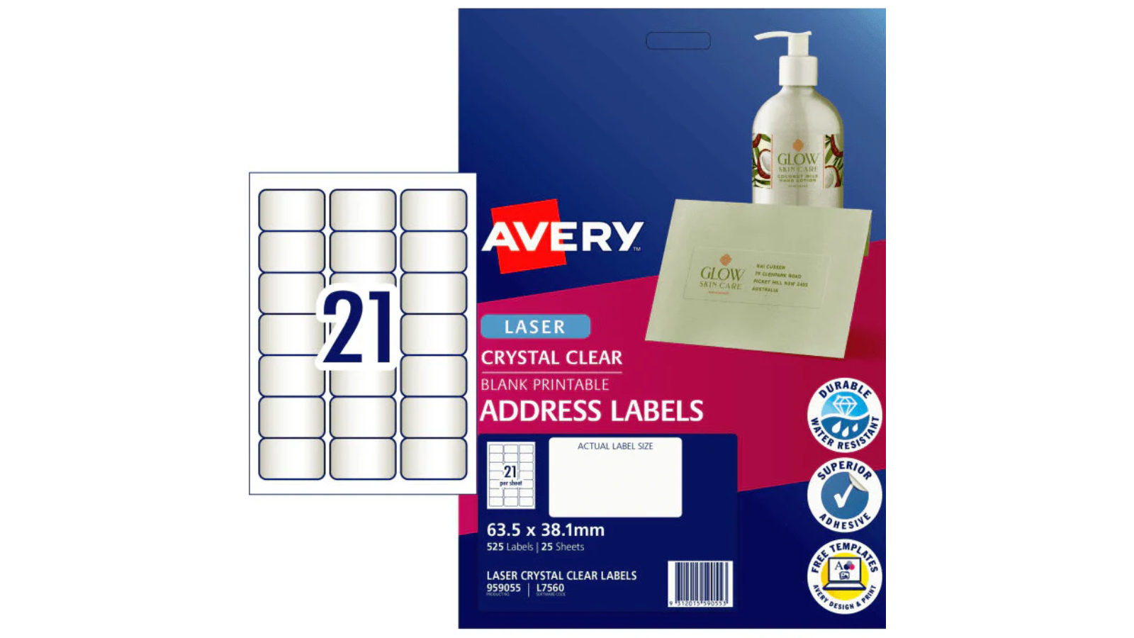 Avery 959055 Pack of 25 L7560 Crystal Clear Address Label Laser - Clear ...