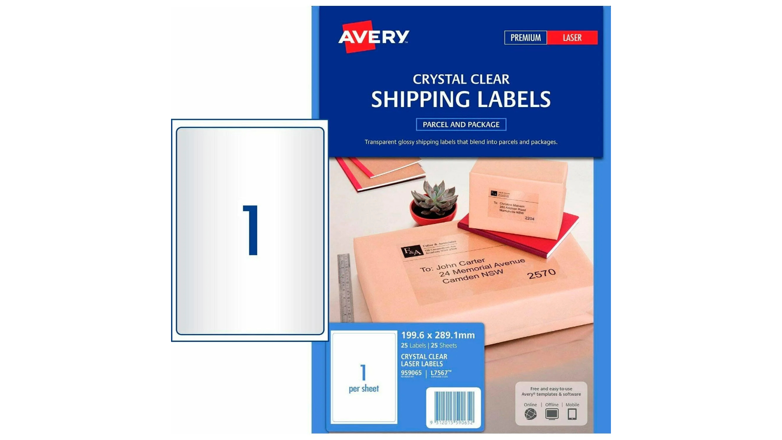 Avery 959065 Pack of 25 L7567 A4 1UP Crystal Clear Laser Address Label ...