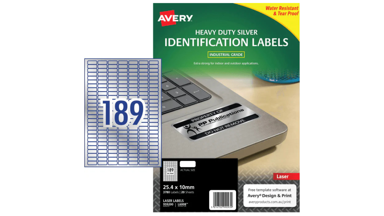 Avery 959200 20 Sheet L6008 Durable Metallic Heavy Duty Label - Silver ...