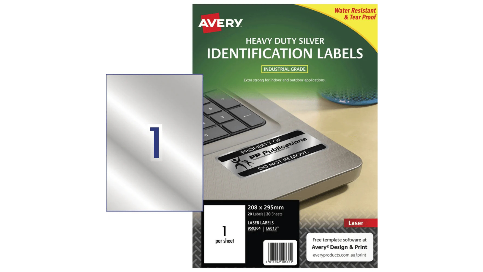 Avery 959204 Pack of 20 L6013 1UP Heavy Duty Laser Label - Silver ...