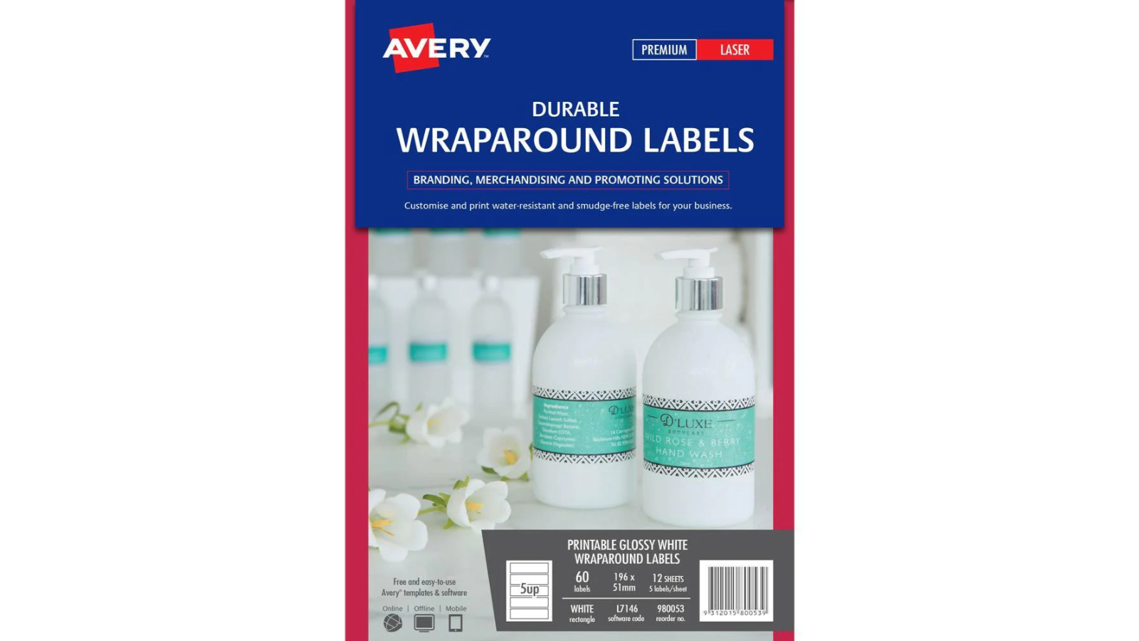 Avery 980053 Pack of 60 L7146 White Printable Wraparound Label - 19.6 x ...