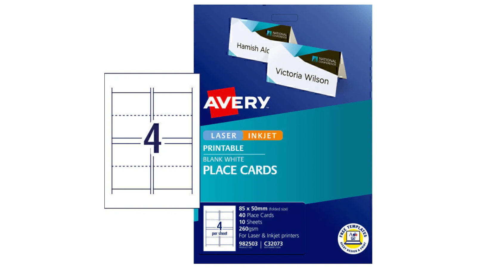 Avery 982503 Pack of 40 C32073 Folded Place Card - 8.5 x 5cm | Harvey ...