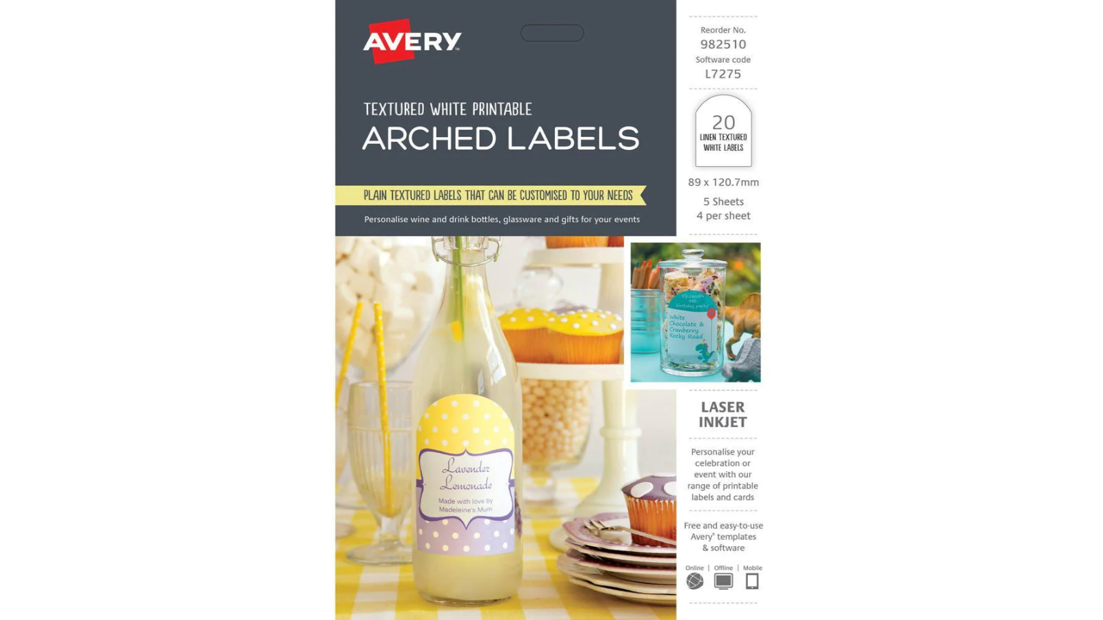 Avery 982510 Pack of 20 L7275 Textured Arched Label | Harvey Norman