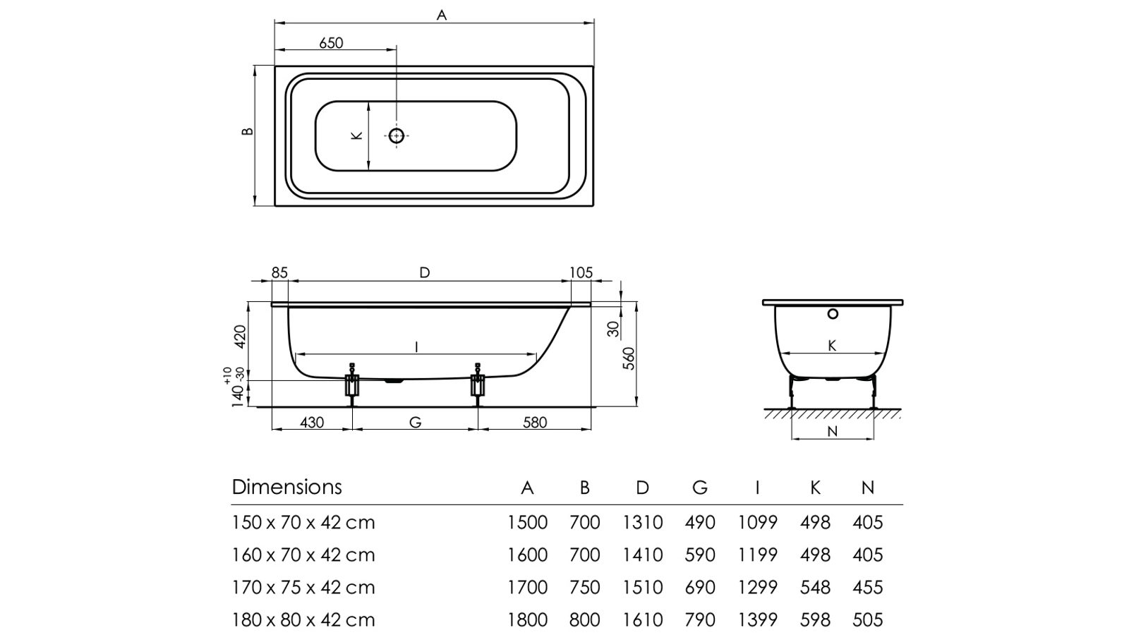 Bette Select 1500 Drop In Bath with No Overflow | Harvey Norman