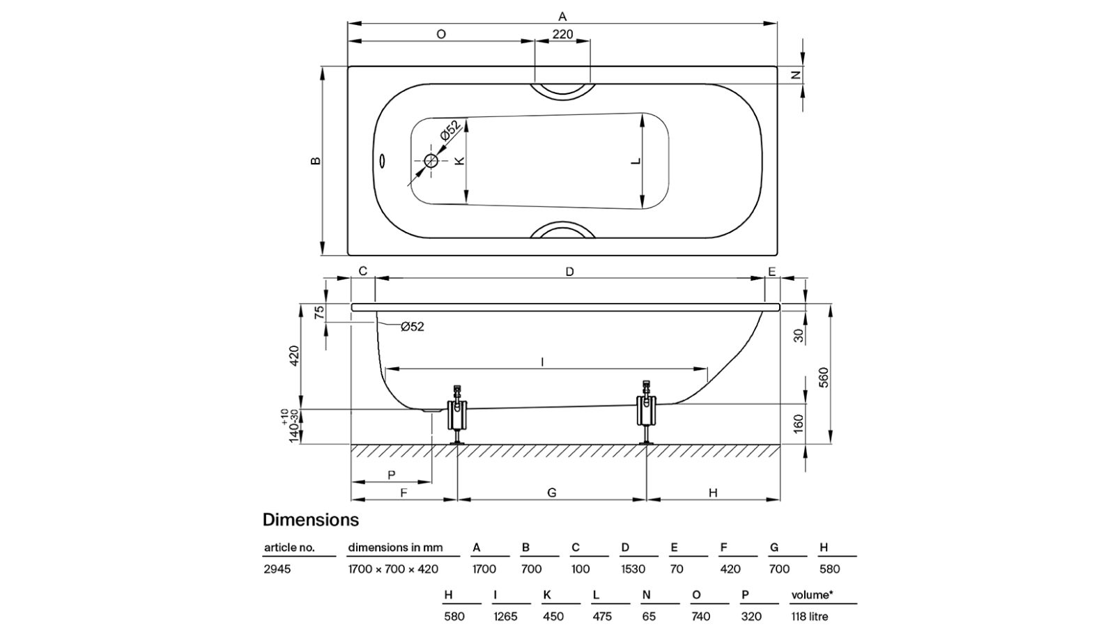 Bette Form 1700 Drop In Bath with Overflow Waste and Bath Filler ...