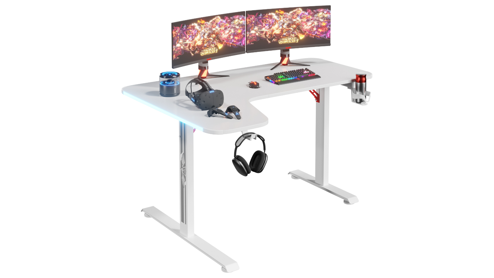 Advwin 140cm L Shaped RGB LED Corner Gaming Desk - White | Harvey Norman