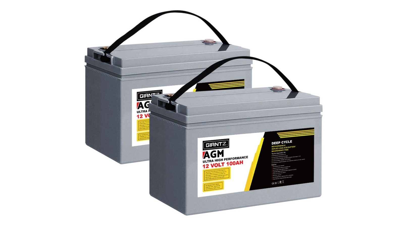 Giantz Set of 2 Portable Solar AGM 12V 100Ah Sealed Power Marine Deep ...