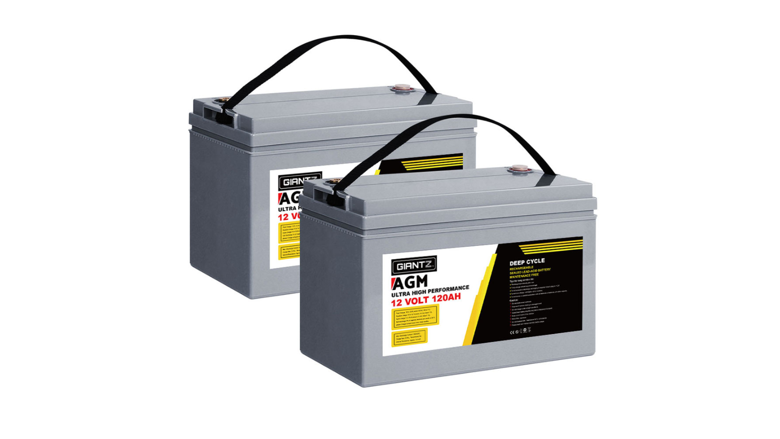Giantz Set of 2 Portable Solar AGM 12V 120Ah Sealed Power Marine Deep ...