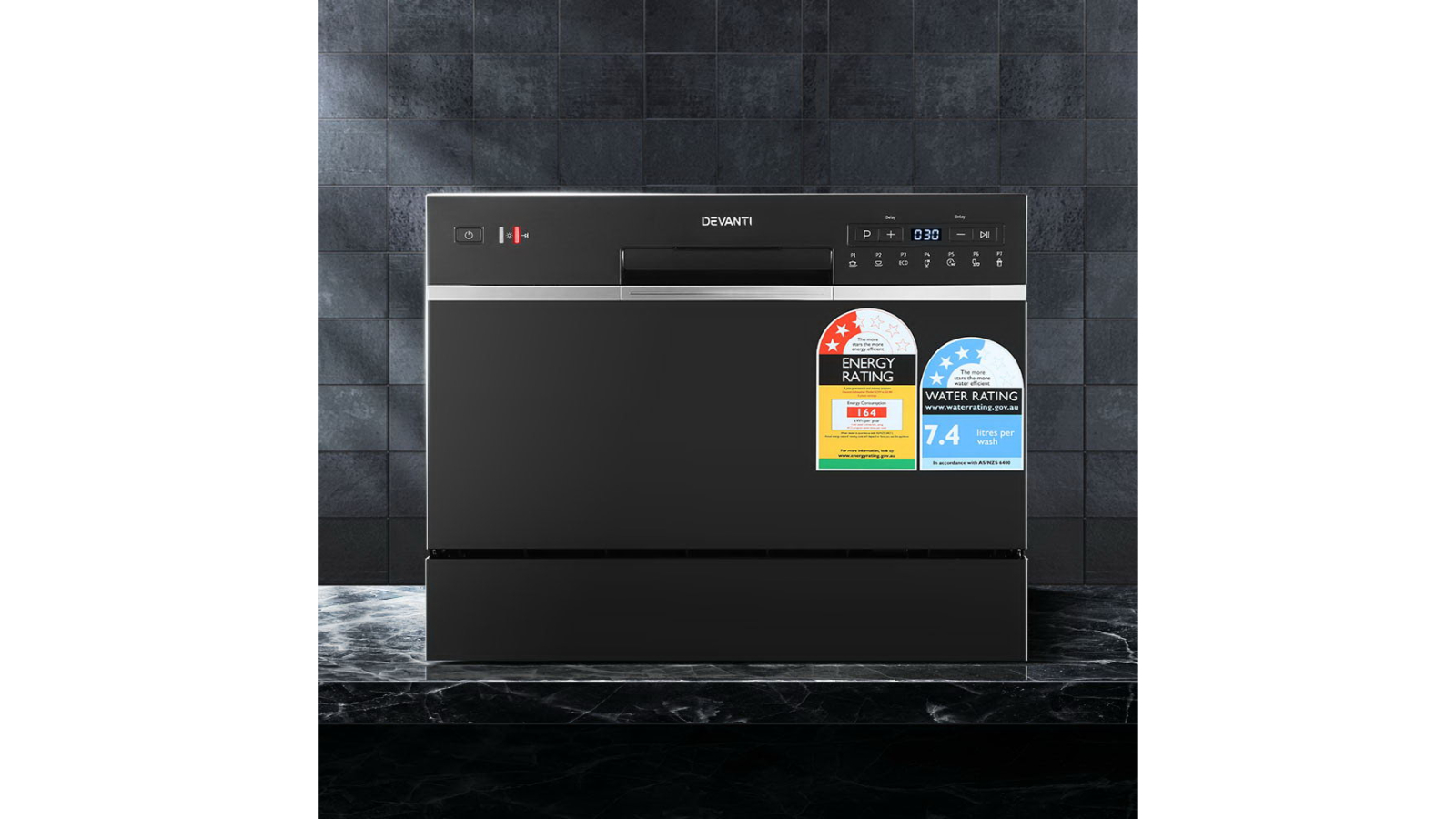 Devanti 6 Place Benchtop Settings Dishwasher - Black | Harvey Norman