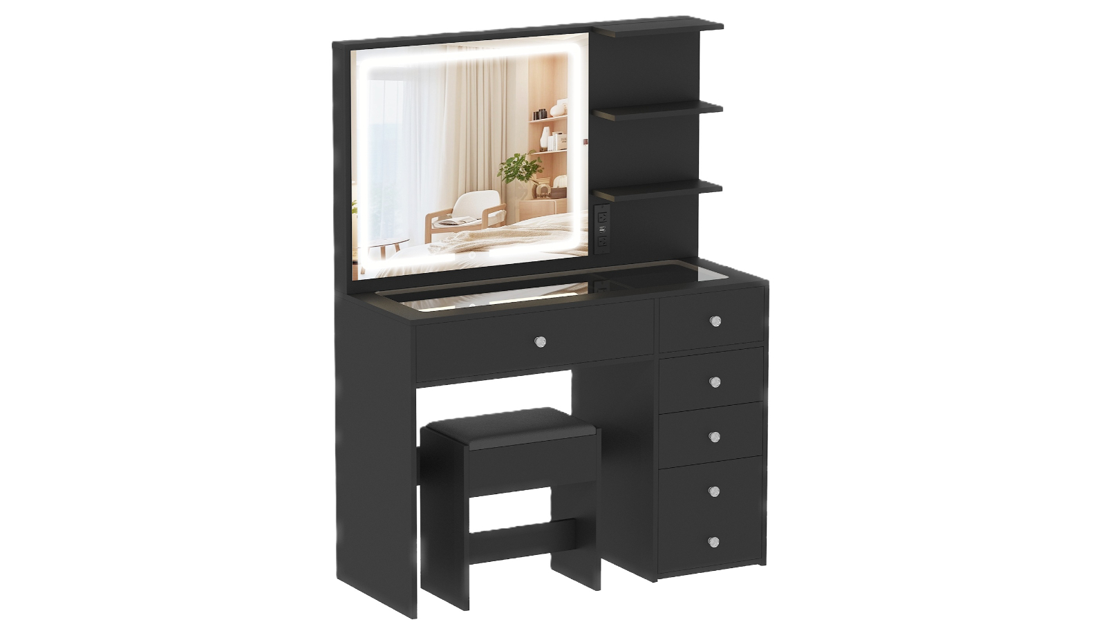 Advwin Black Vanity Dressing Table with Charging Station | Harvey Norman