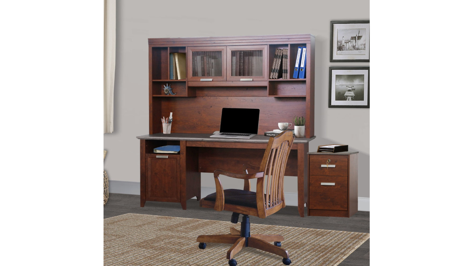 Maestro Furniture Cherry and Grey Oak Bennington Desk Hutch for ...