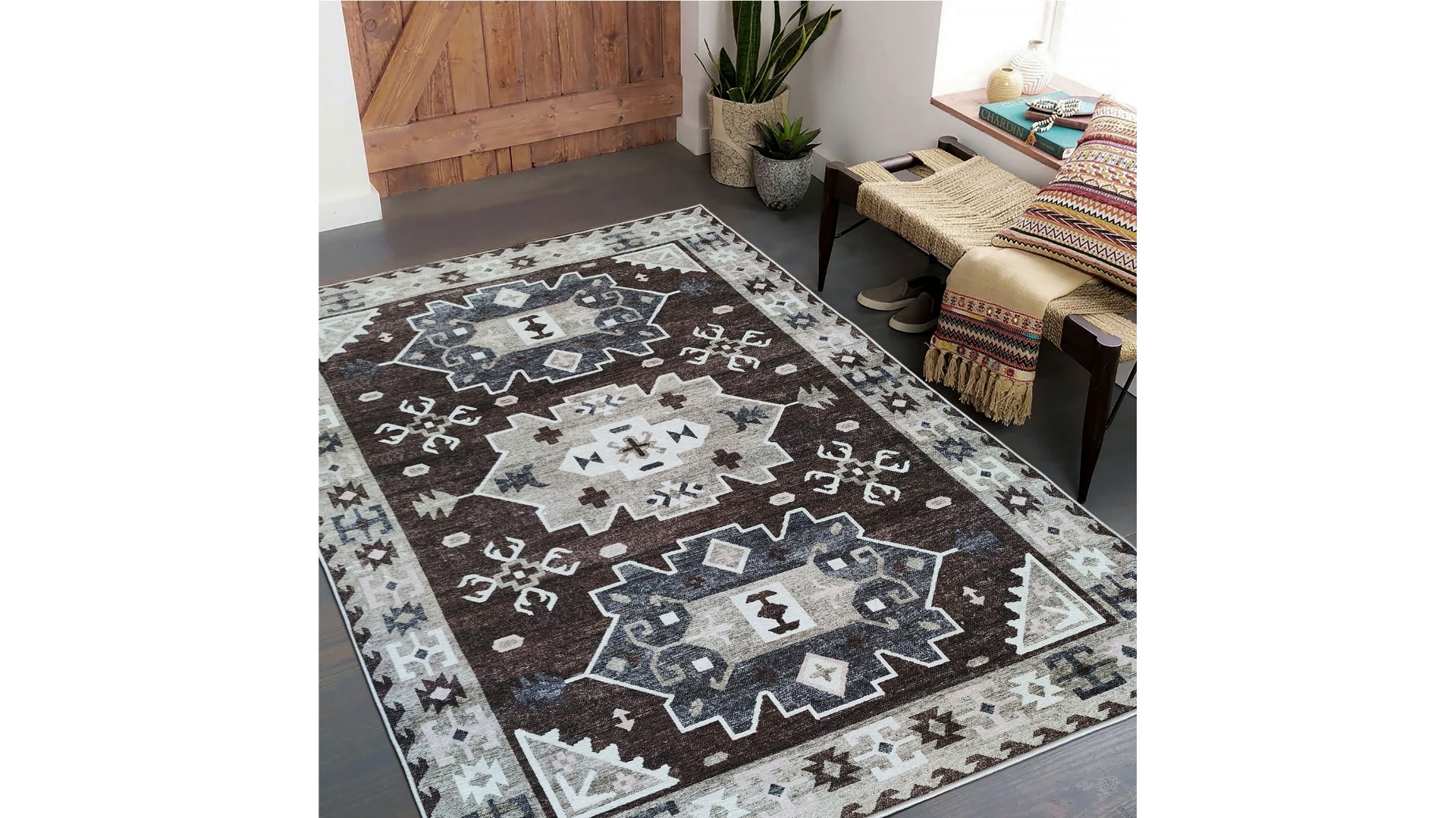 Chenille Aztec Burgundy Rug | Harvey Norman