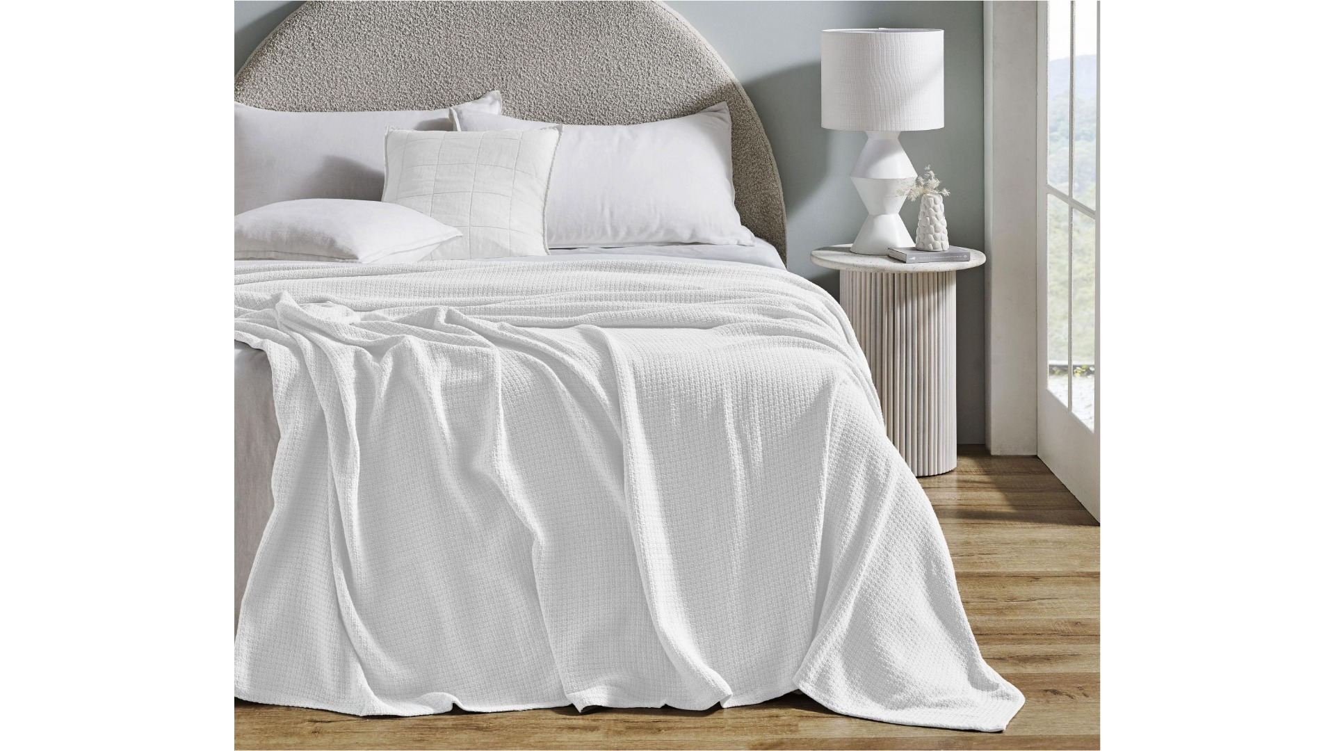 L'Avenue Coolum White Cotton Waffle Blanket - Queen/King | Harvey Norman
