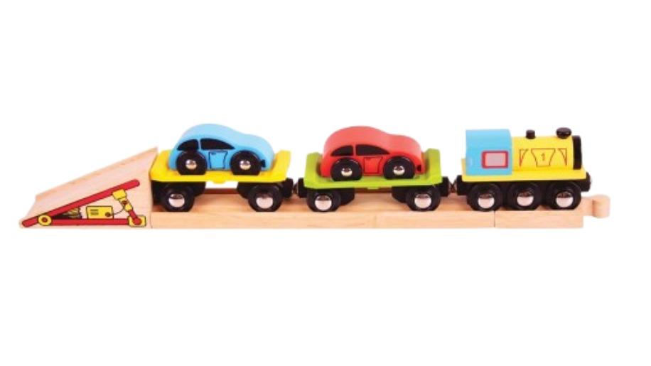 Bigjigs Rail 27cm Car Loader Wooden Toy Set - 3 year+ | Harvey Norman