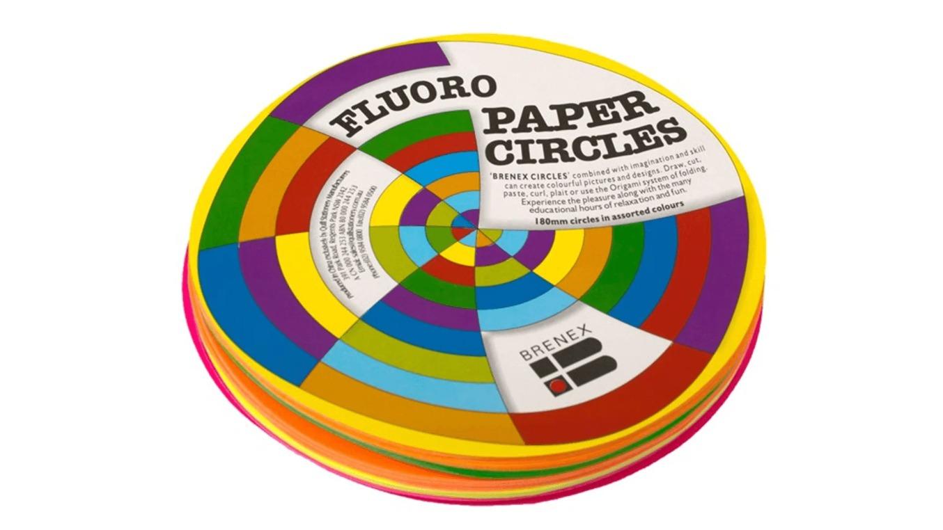 Brenex Pack of 120 Assorted Colour Fluoro Circle Paper Single Sided ...