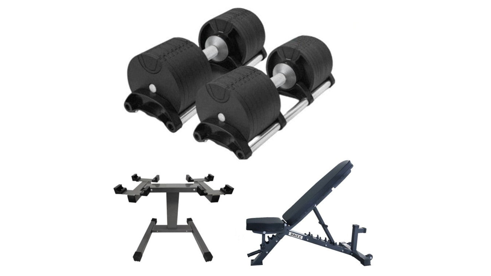 BRIXX Adjustable Dumbbell Sets Rack and Adjustable Bench Package - 32kg ...