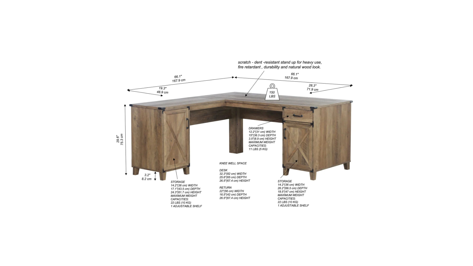 Maestro Furniture Cairo L Shape Corner Home Office Desk - Rustic Oak ...