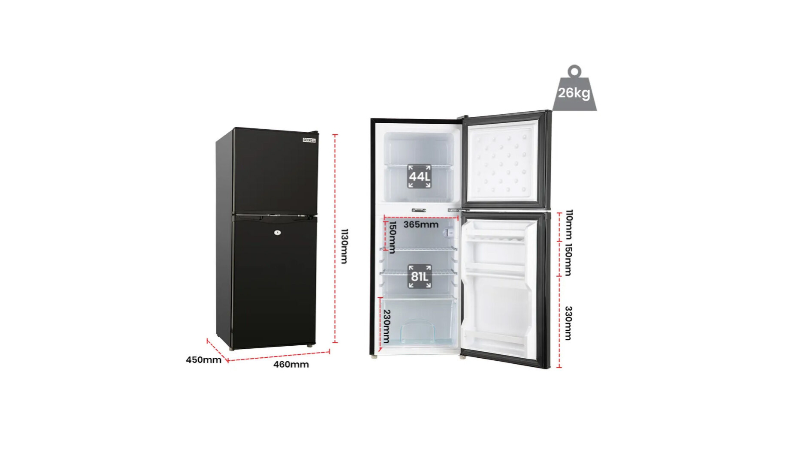 Gecko 125 Litre Portable Upright Refrigerator - Black | Harvey Norman