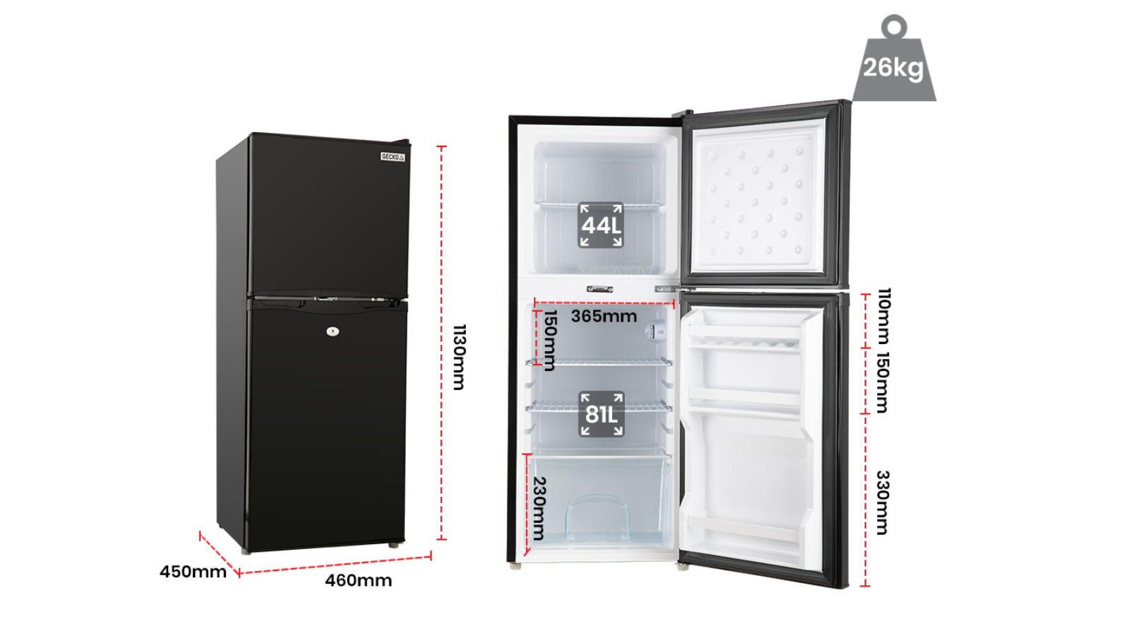 Gecko 125 Litre Portable Upright Refrigerator - Black | Harvey Norman