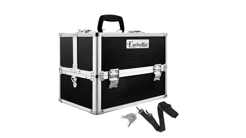 Embellir Beauty Makeup Case with Mirror - Black | Harvey Norman