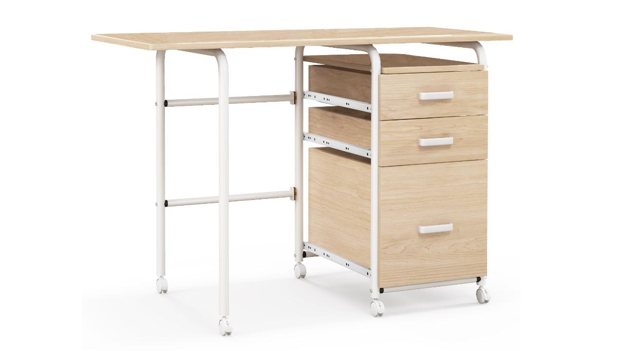 Costway 3-Drawer Foldable Rolling Computer Study Writing Table ...