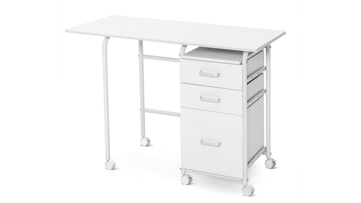 Costway Space-Saving Wheeled Folding Workstation Desk with 3-Drawer ...