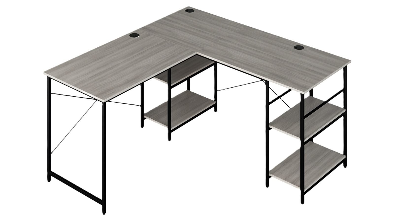 Costway 2 Person Convertible Corner Desk with Storage Shelves - Grey ...