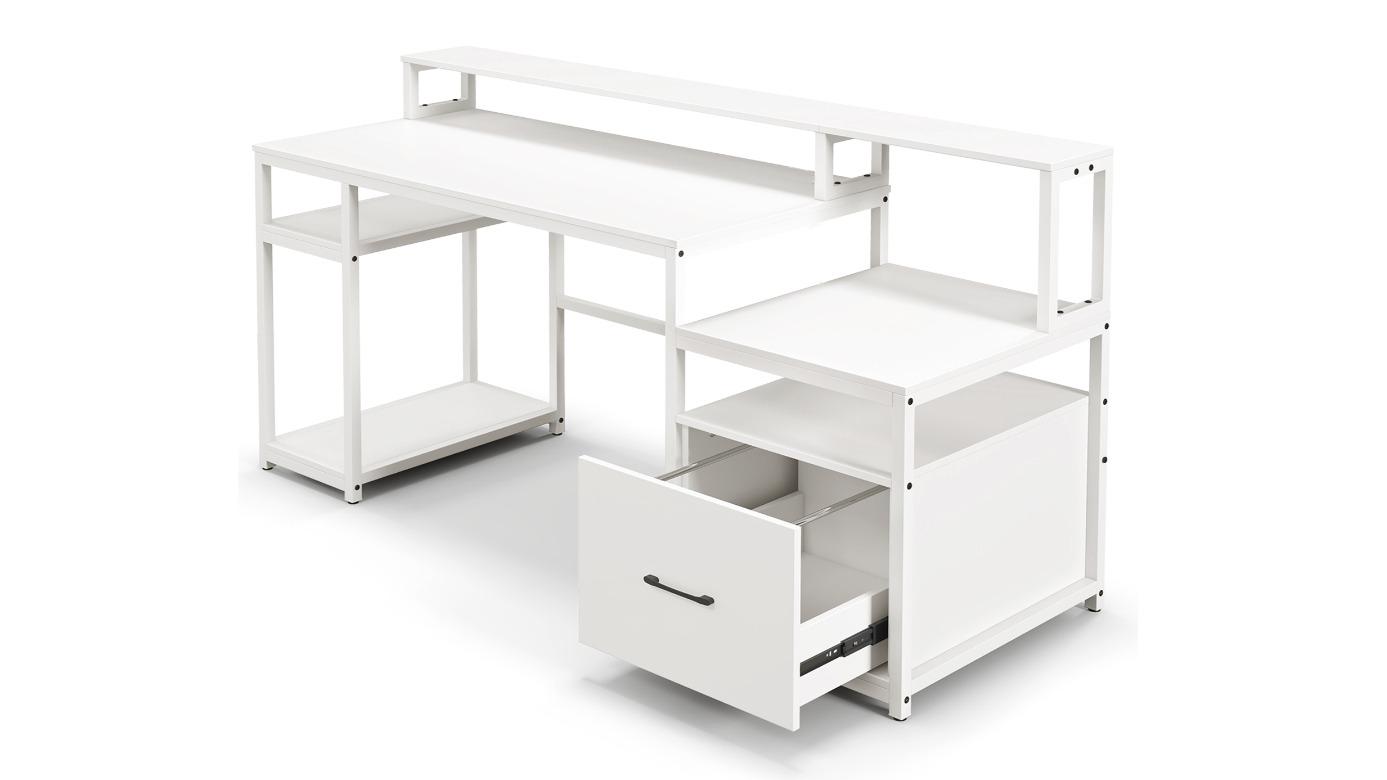 Costway Modern Computer Gaming Writing Table with Drawer - White ...