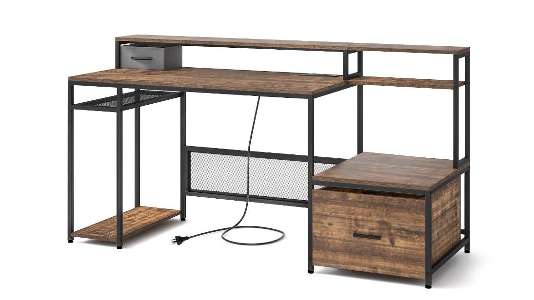 Costway 170cm Workstation Desk with Power Outlet and USB Port | Harvey ...