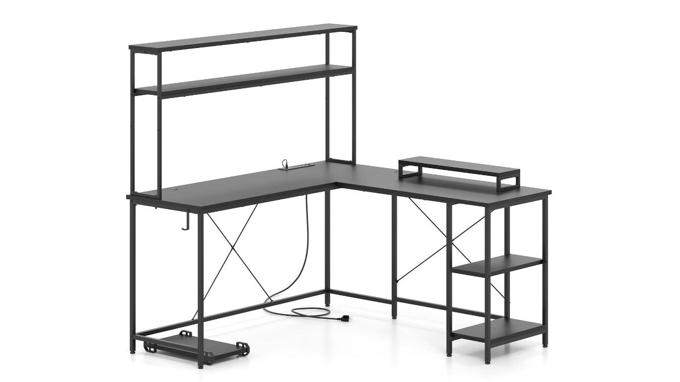 Costway Reversible L-Shape LED Gaming Desk with Power Outlet and ...