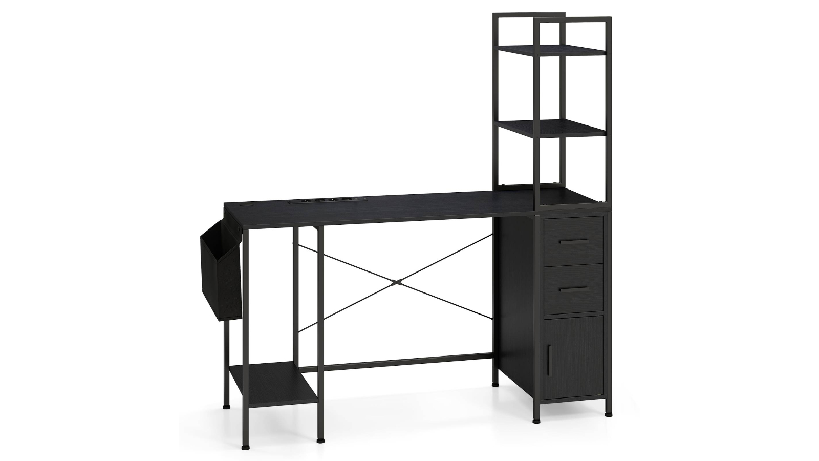 Costway Computer Office Desk with LED Lights and Power Outlet - Black ...
