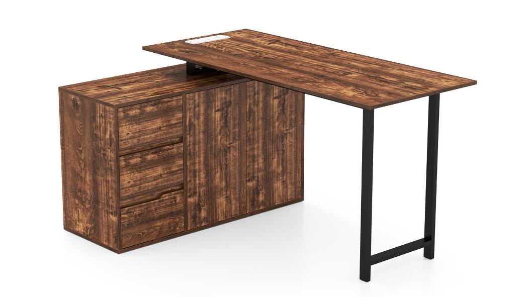 Costway L-Shape Reversible Corner Table with Storage and Charging ...