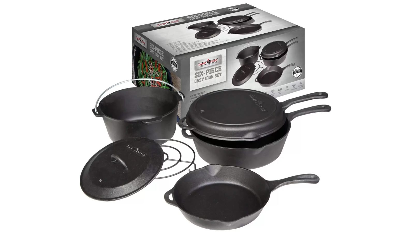Camp Chef 6-Piece Cast Iron Cooking Set | Harvey Norman