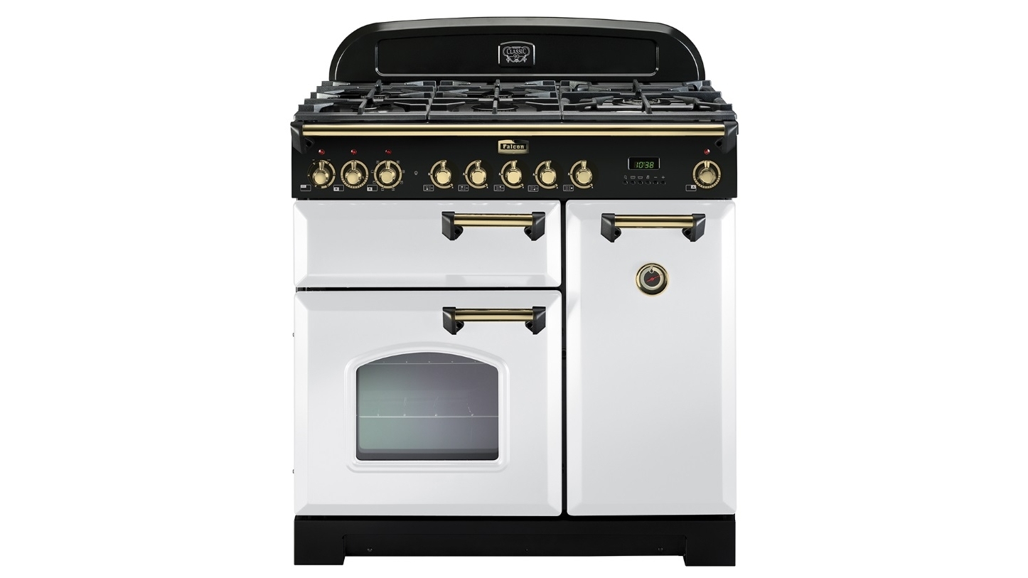 Falcon Classic Deluxe 900mm Dual Fuel Freestanding Cooker - White Brass ...