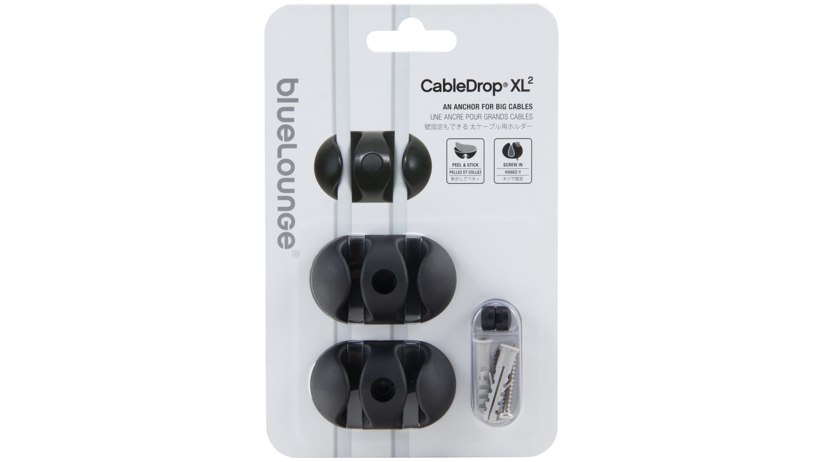 Bluelounge CableDrop XL2 Cable Clip - Black | Harvey Norman