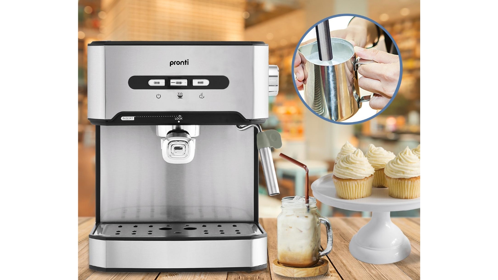 Pronti Automatic Coffee Espresso Machine with Steam Frother - 1.6Litre ...